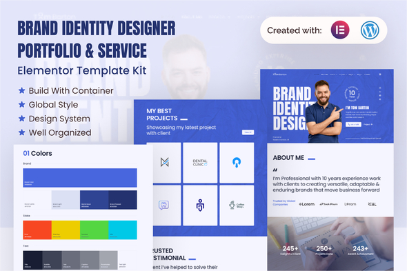 Brander - Brand Identity Designer Portfolio & Service Elementor Pro Template Kit | Graphicfort
